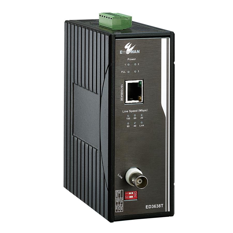 ED3638 - 広温度範囲対応産業用 10/100BASE-TX PoL™/PoE 同軸ケーブル イーサネット エクステンダー – EtherWAN